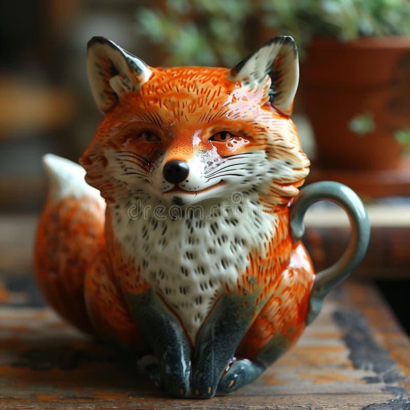 A Ceramic Figurine of a Fox Seated on a Table Stock Photo - Image of ...