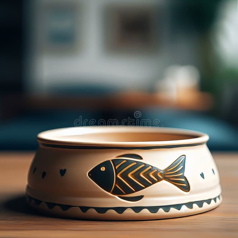 Ceramic Fish Bowl on a Wooden Table in the Kitchen. Stock Image - Image ...