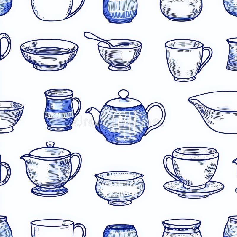 Ceramic Flat Print Seamless Pattern. Handmade Dinnerware Background ...