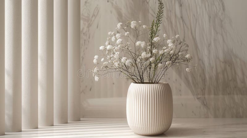 A Ceramic Flower Pot Featuring a Vertical Stripe Pattern and a Textured ...
