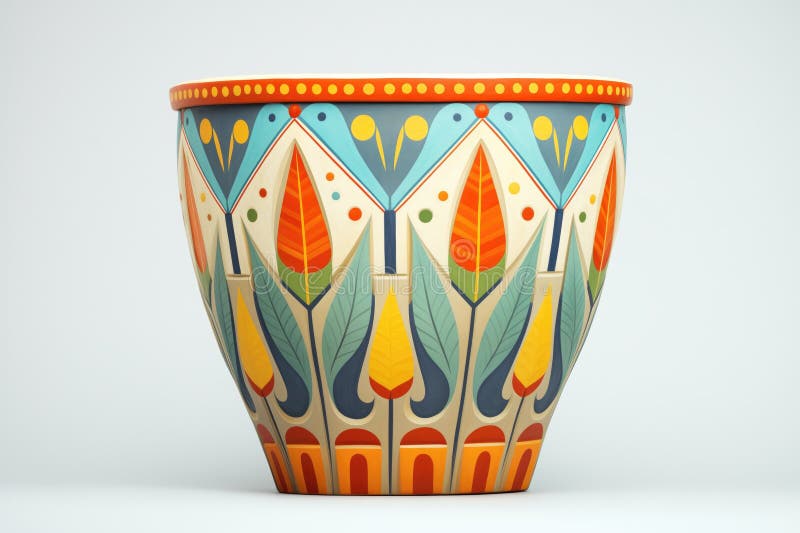 A Ceramic Flower Pot Painted with Geometric Patterns Stock Illustration ...