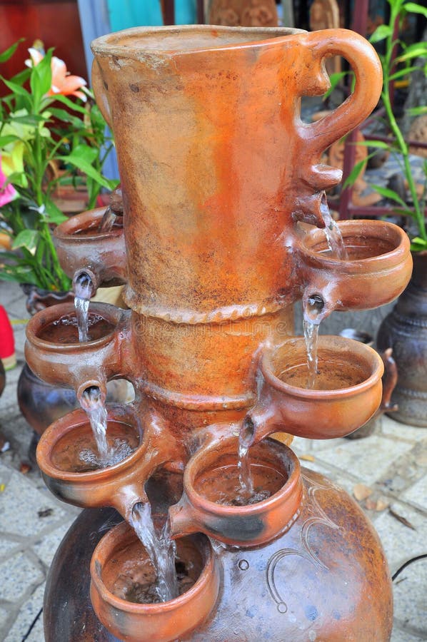 Ceramic Fountain with Water in the Garden Stock Photo - Image of ...