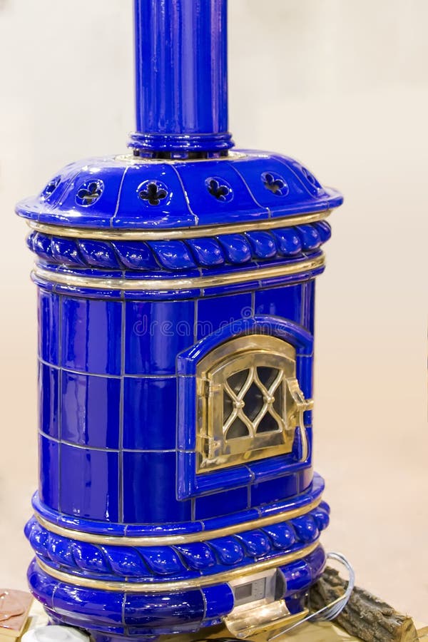 Ceramic Glossy Blue Fireplace Handmade. Stock Photo - Image of handmade ...