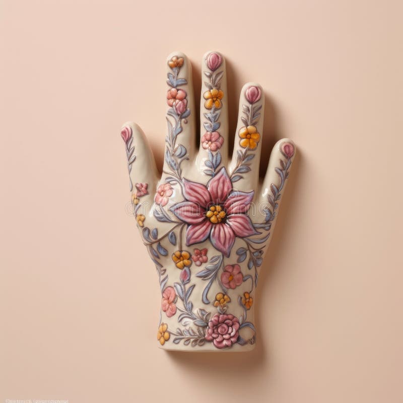 A Ceramic Hand with Flowers Hand Painted Generative AI Stock ...