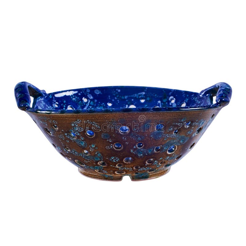 Ceramic Handmade Glazed Colander. Isolated on a White Stock Image ...