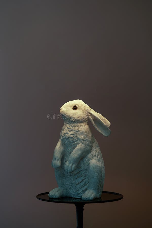 Ceramic Hare for Home Interior Decoration. White Rabbit on Black Stand ...