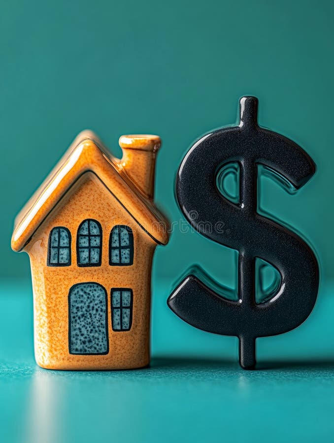 Ceramic House and Dollar Sign on a Teal Background. Stock Photo - Image ...