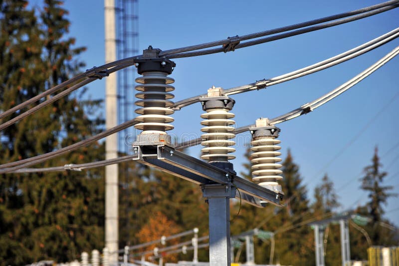 Ceramic Insulators at an Electrical Substation Stock Image - Image of ...