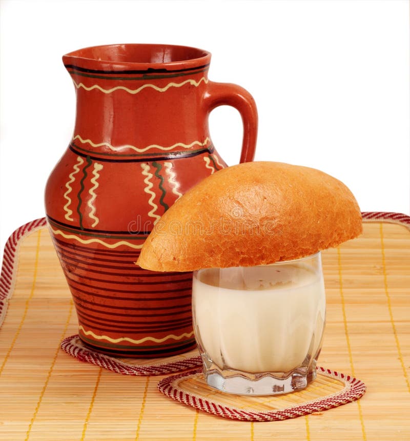 The Ceramic Jar, a Glass of Milk, a Loaf of Bread. Stock Image - Image ...