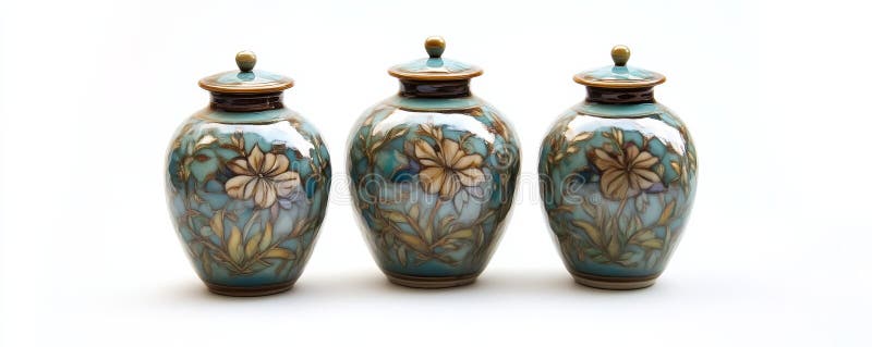 Ceramic Jars with Floral Patterns, Artistic Craftsmanship. Home Decor ...