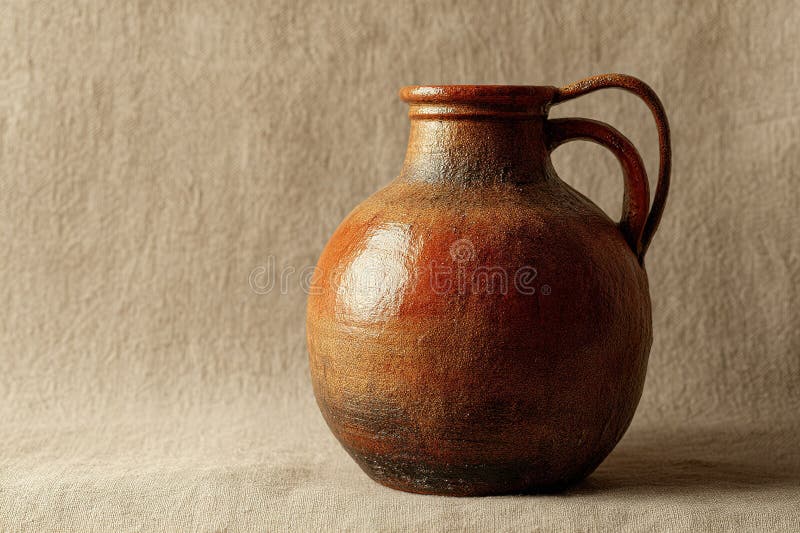 Ceramic Jug Displayed on Textured Fabric with Warm Tones Capturing ...