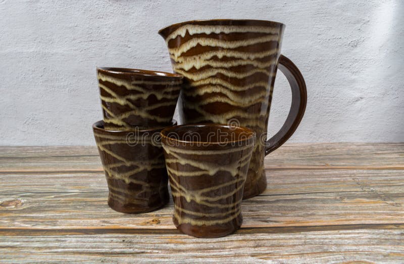 Ceramic Jug and Three Mugs. Stock Image - Image of clay, container ...