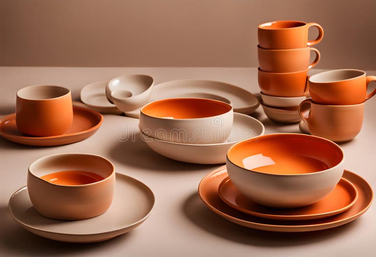 Ceramic Kitchen Cups and Plate Stock Illustration - Illustration of ...