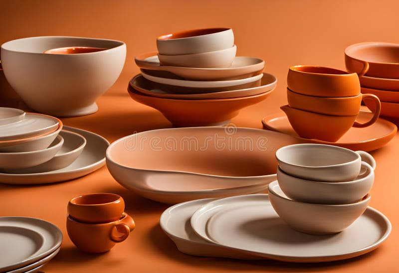 Ceramic Kitchen Cups and Plate Stock Illustration - Illustration of ...