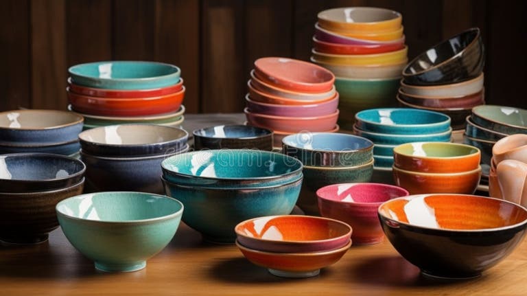 Ceramic Kitchen Cups and Plates and Bowls. Generative AI Stock ...