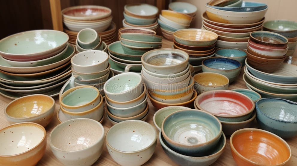 Ceramic Kitchen Cups and Plates and Bowls. Generative AI Stock ...