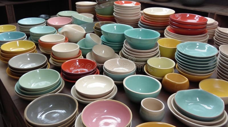Ceramic Kitchen Cups and Plates and Bowls. Generative AI Stock ...