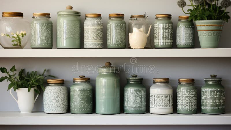 Ceramic kitchen jars stock illustration. Illustration of unique - 374058232