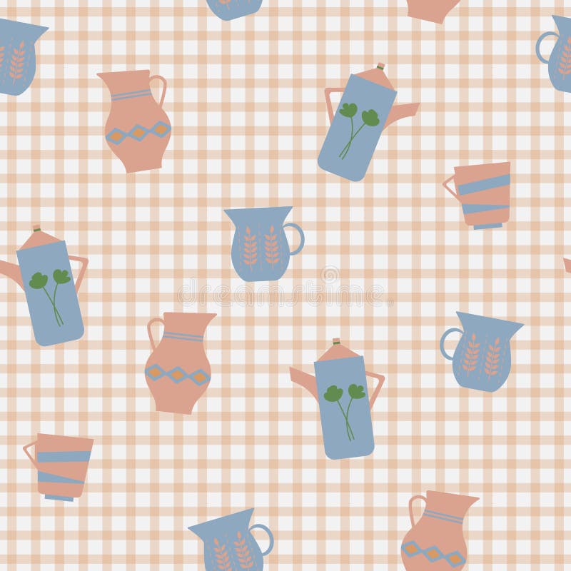 Ceramic Kitchenware Seamless Pattern. Modern Scandinavian Style. Artisan Pottery Design Concept ...