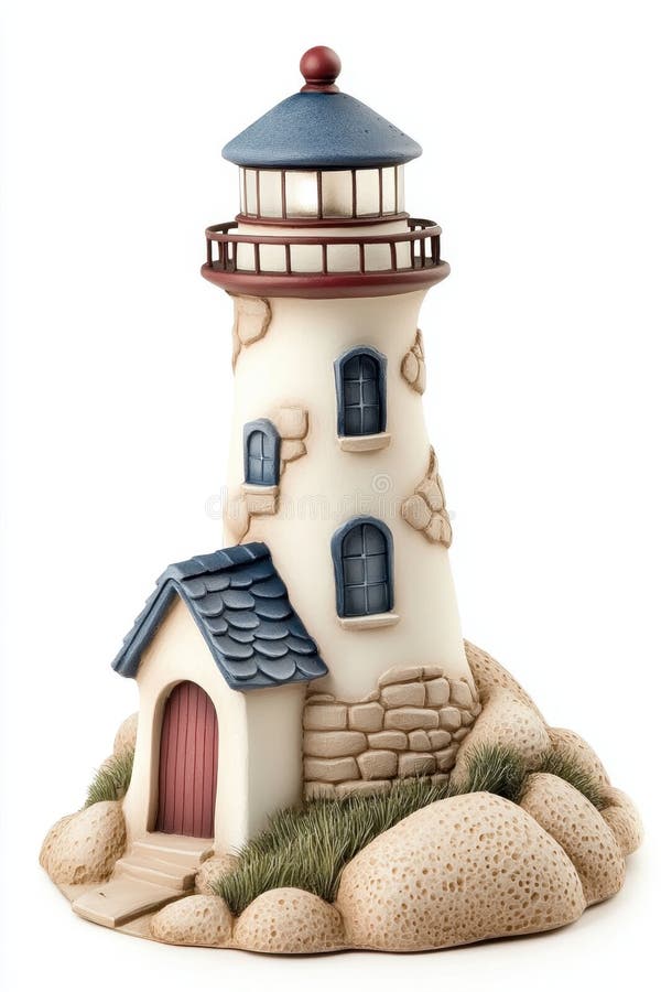 A Decorative Ceramic Lighthouse Figurine with Detailed Textures ...