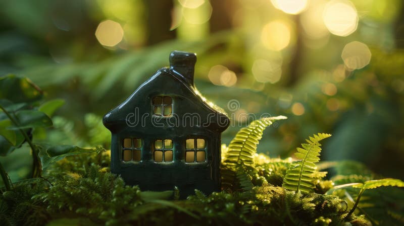 The Ceramic Miniature House. AI Generated Stock Photo - Image of leaves ...