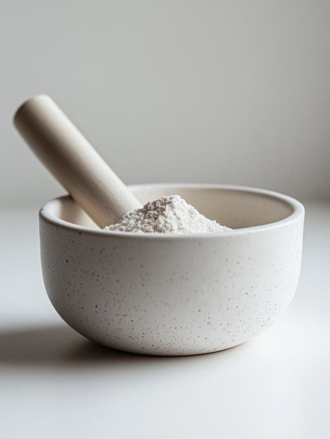 Ceramic Mortar and Pestle with White Powder Inside. Stock Image - Image ...