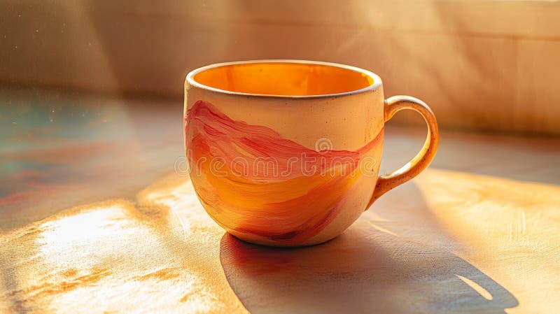 Ceramic Mug with Artistic Sunset Design in Warm Sunlight Stock ...