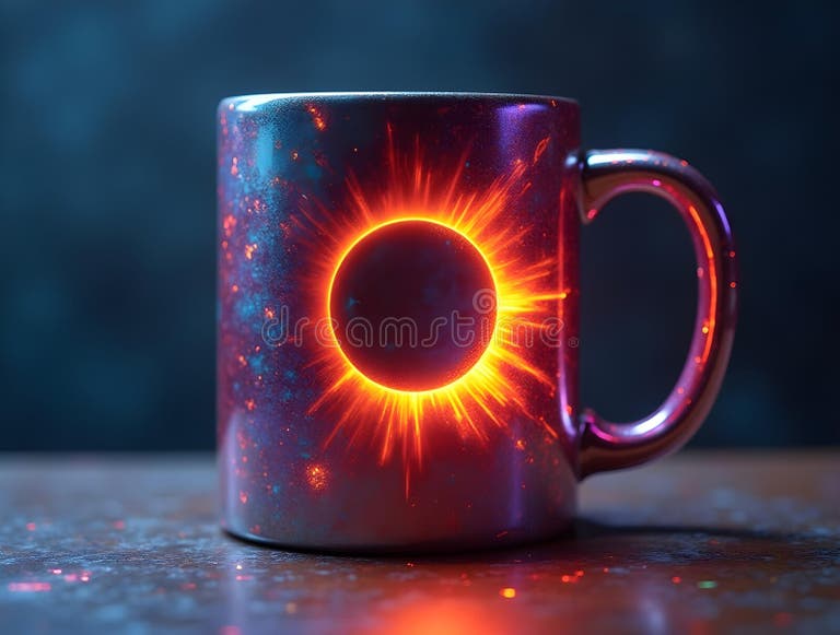 Ceramic Mug Featuring a Vibrant Solar Eclipse Design with Glowing ...