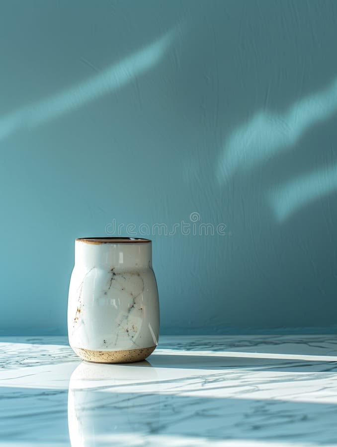 Ceramic Mug Marble Countertop Blue Wall Background Stock Photos - Free ...