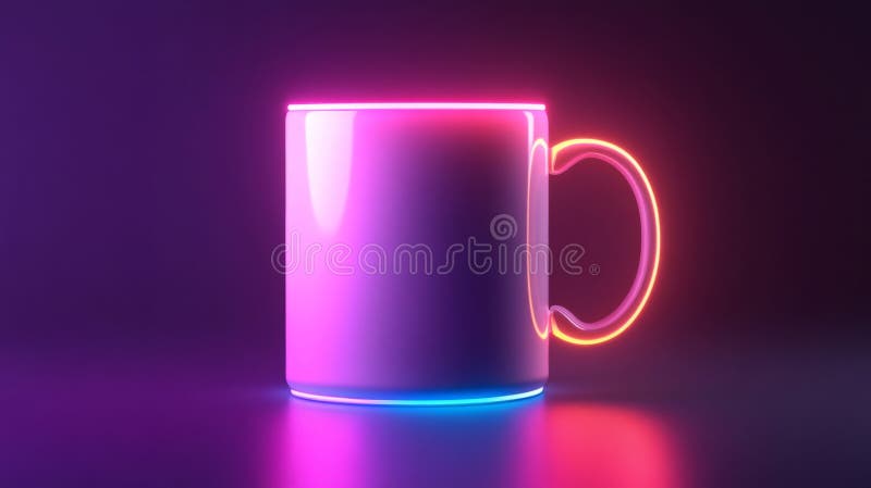 Ceramic Mug with Neon Pink and Blue Light Edges on Dark Purple ...