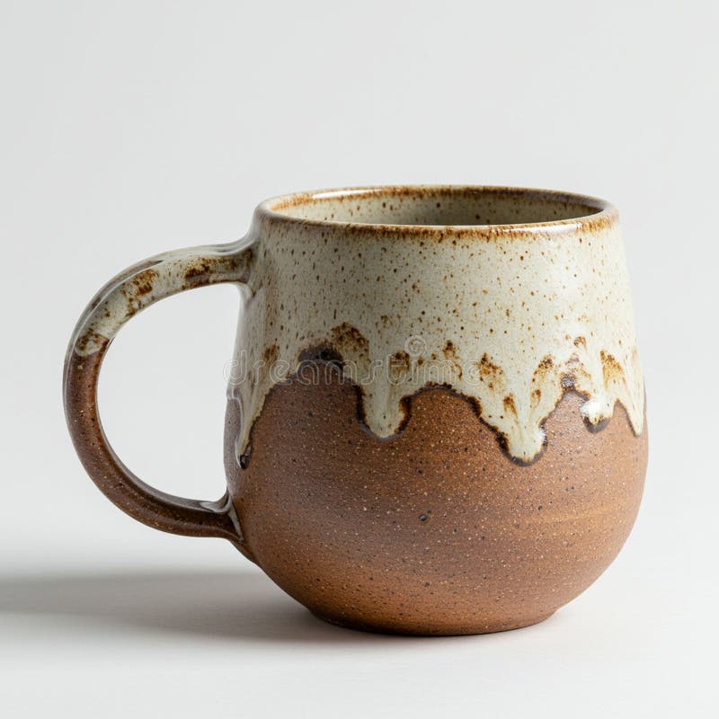 A Ceramic Mug with a Rounded Shape and a Single Handle. the Top Half ...