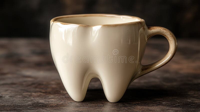Ceramic Mug Shaped Like Tooth with Handle on Rustic Background Stock ...