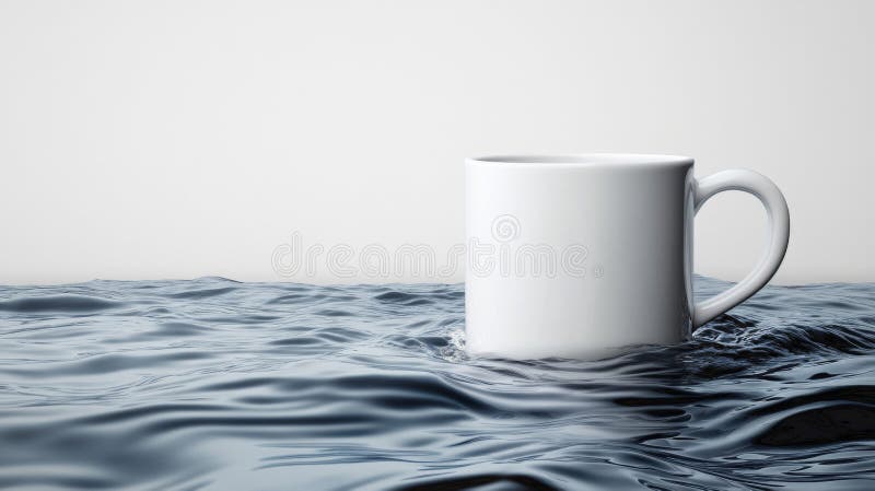 Ceramic Mug Submerged in Flowing Water with Ripple Effect on White ...