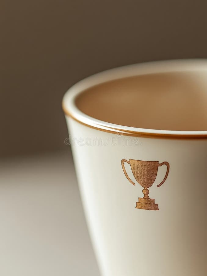 Ceramic Mug with Trophy Design Emblem. Stock Photo - Image of coffee ...