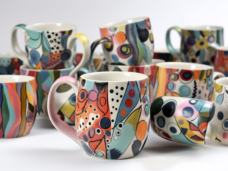 Ceramic Mugs Decorated with Various Colors and Design According To the ...