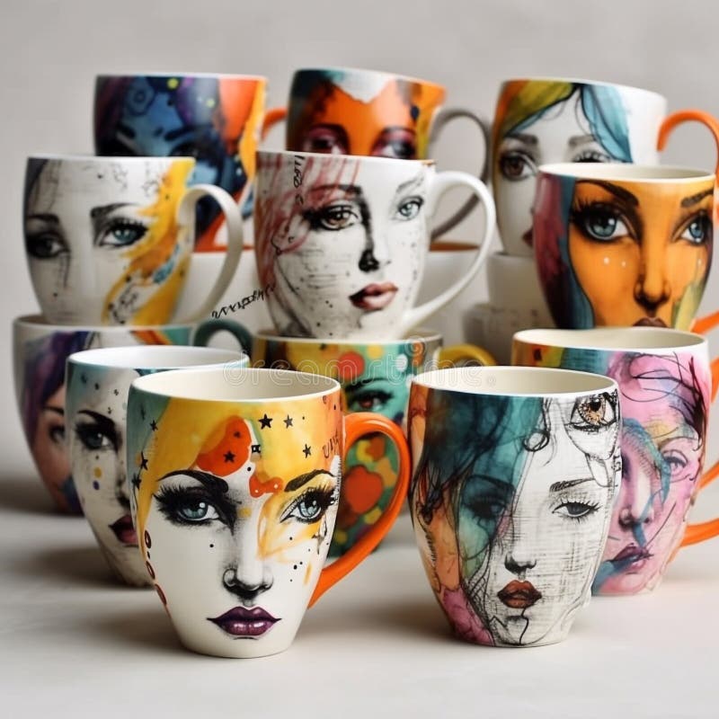 Ceramic Mugs Decorated with Various Colors and Design According To the ...