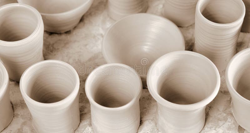 Ceramic mugs drying stock photo. Image of mortar, drink - 137354980