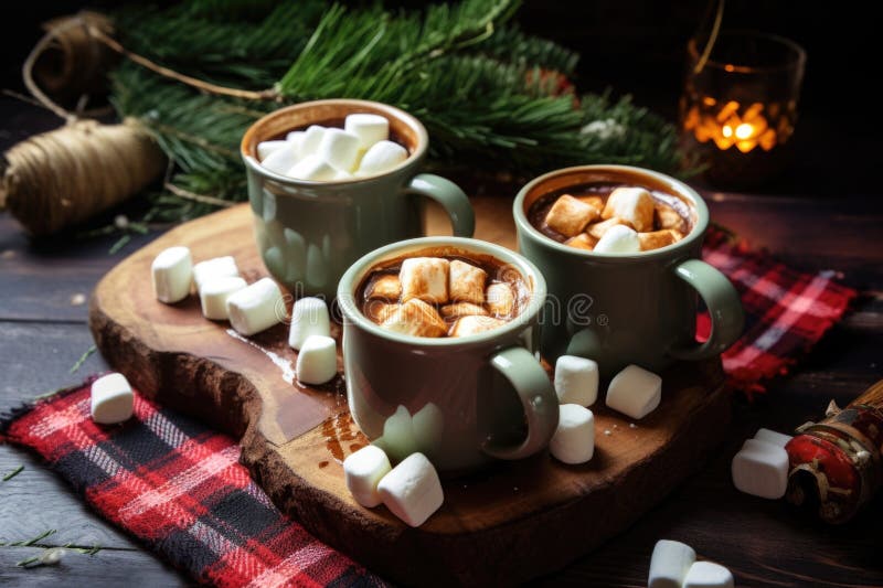 Ceramic Mugs Filled with Hot Chocolate and Marshmallows Stock ...