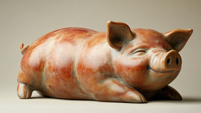 Ceramic Pig Sculpture with a Content Expression. Stock Photo - Image of ...