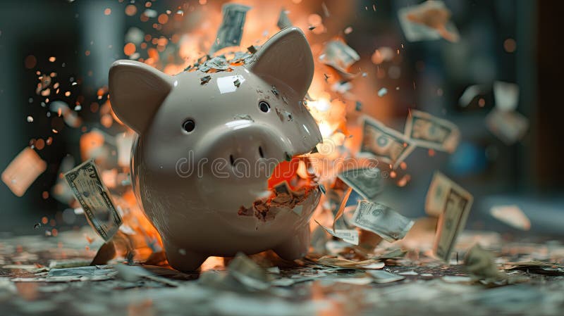 Ceramic Piggy Bank Exploded Stock Illustration - Illustration of bomb ...