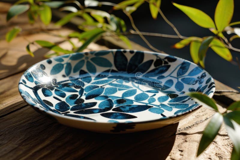 Ceramic Plate with Blue Floral Design in Sunlight Stock Illustration ...