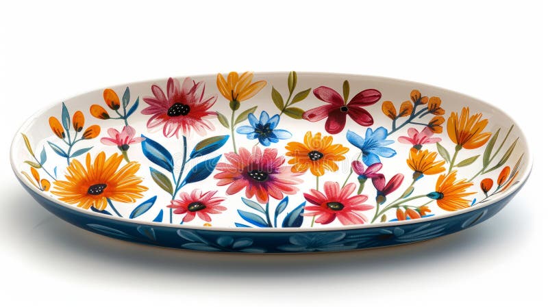 A Ceramic Plate with a Colorful Floral Design Stock Photo - Image of ...