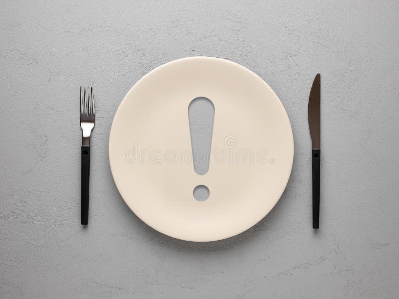 Ceramic Plate with Exclamation Mark Over Textured Gray Background Stock ...