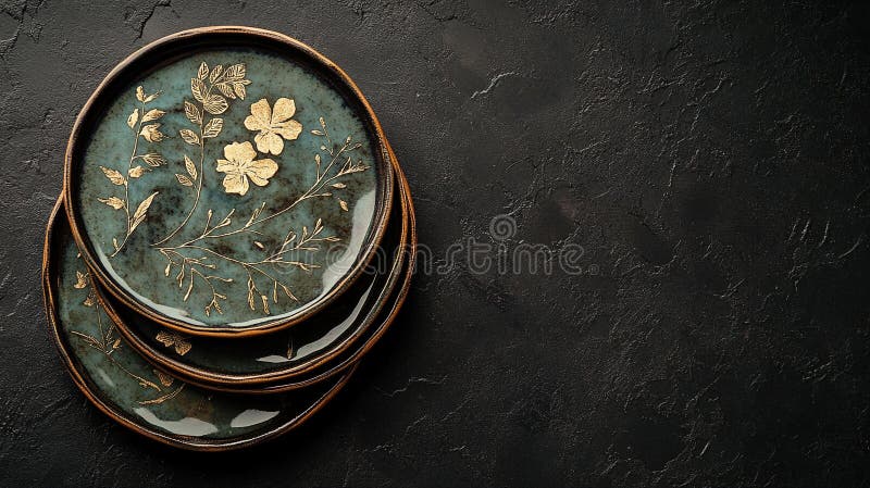 Ceramic Plates with Gold Botanical Pattern on Stock Illustration ...