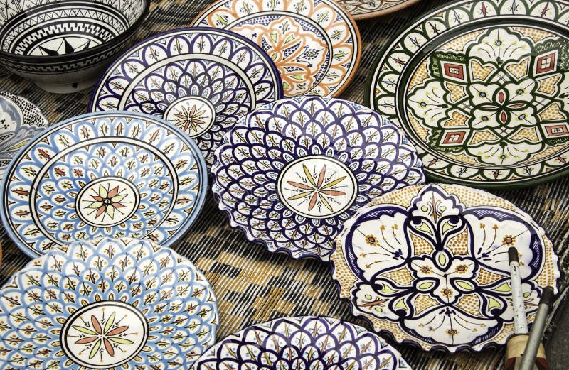 Traditional Portuguese Pottery Plates On A Wall Stock Photo - Image of ...