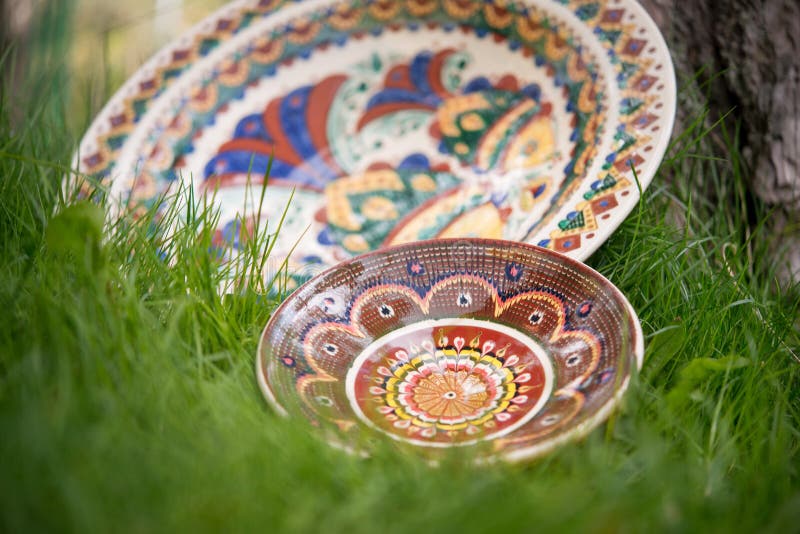 Ceramic Plates Painted with Various Traditional Patterns Stock Photo ...