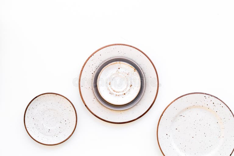 Ceramic Plates Pattern on White Background Top View Space for Text ...