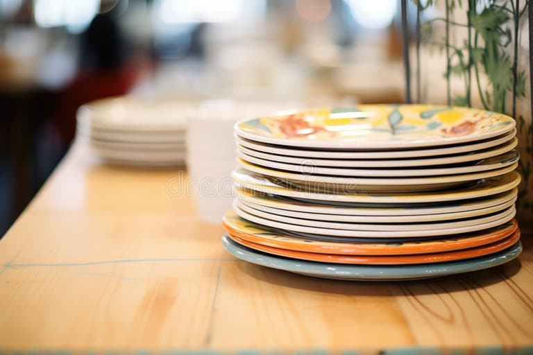 Ceramic Plates Stack on a Store Table Stock Photo - Image of retail ...