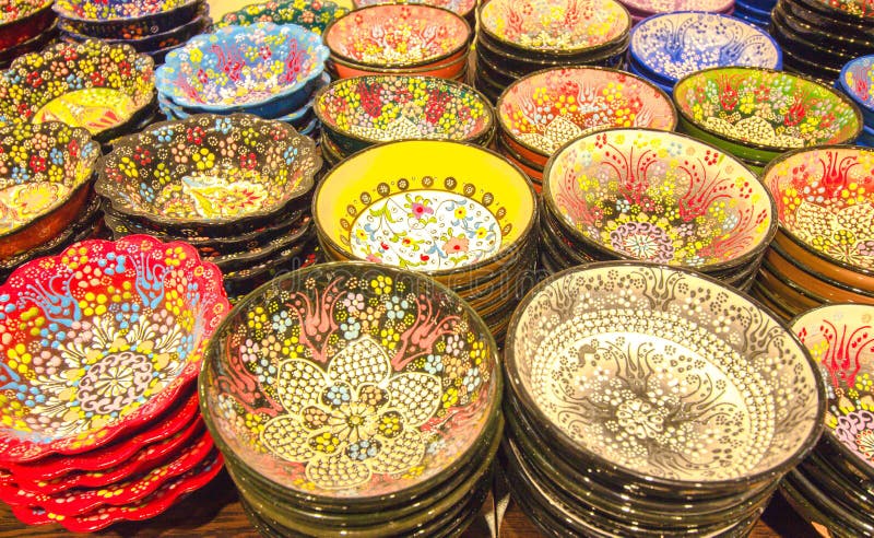 Ceramic Plates of Various Colors Stock Image - Image of painted, food ...