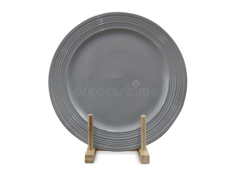 Ceramic Plates in Wooden Stand, Isolated on White Stock Image - Image ...